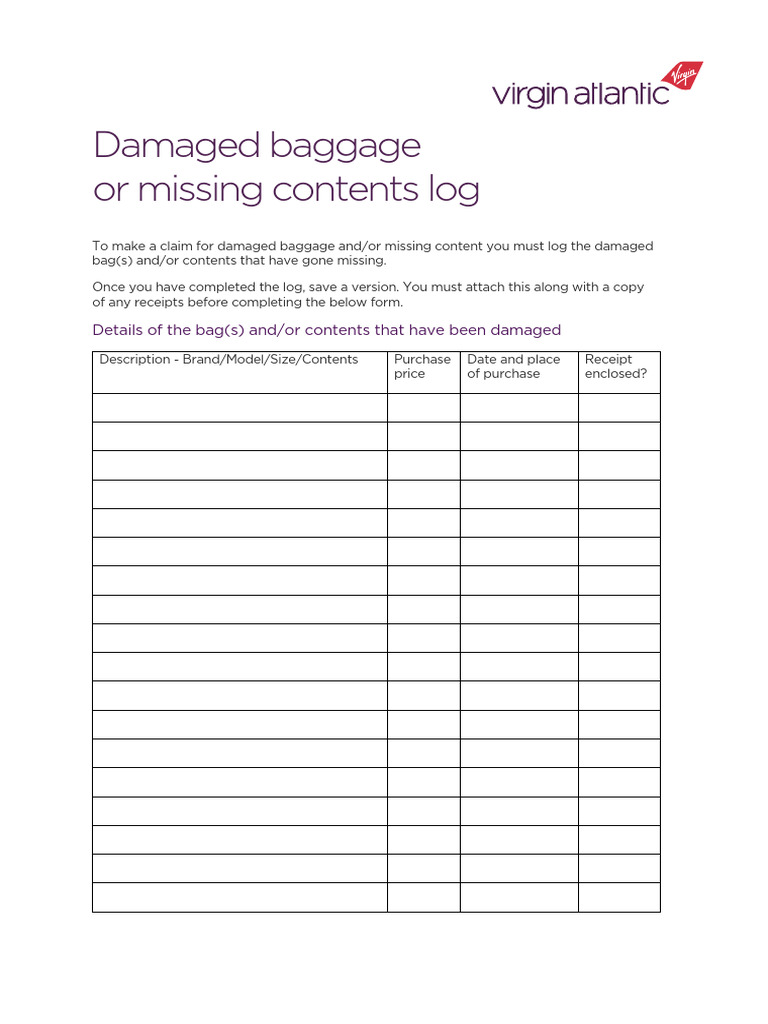 Damaged Baggage or Missing Contents Log | PDF