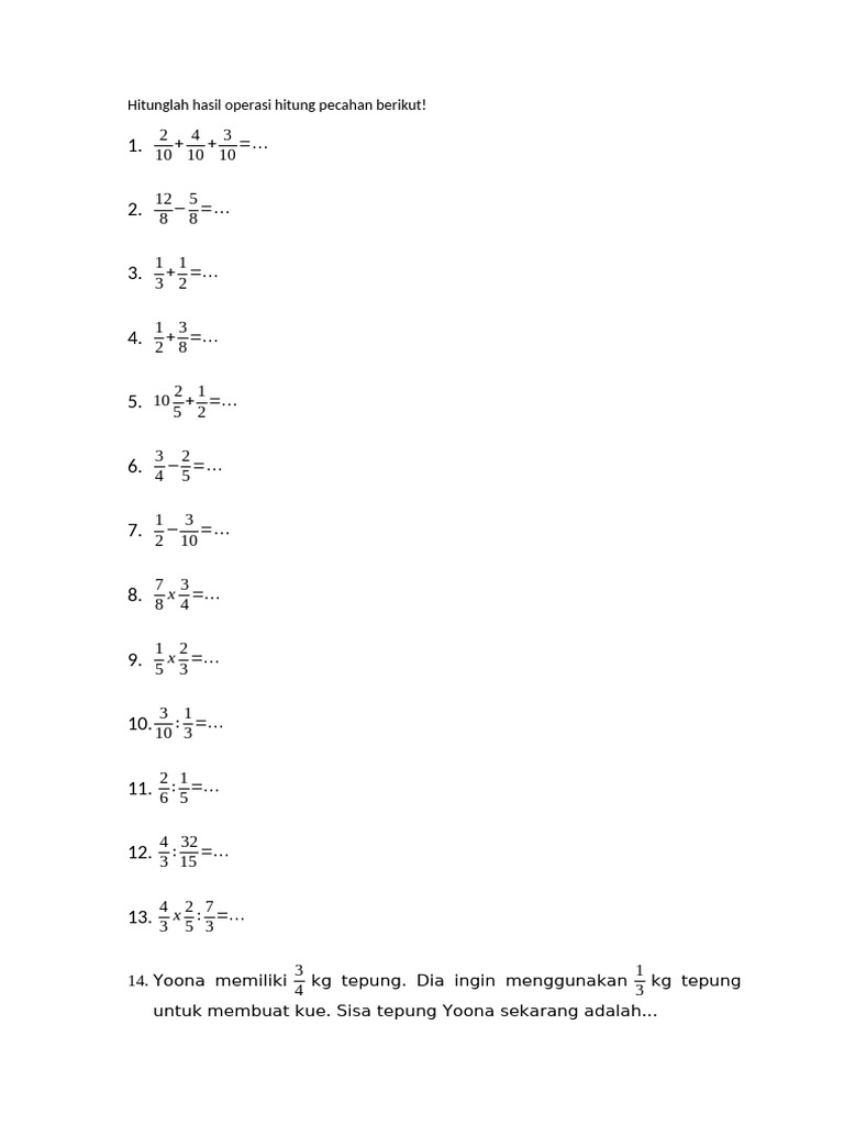 Soal PH Operasi Pecahan Dan KPK FPB Kkelas 5 | PDF