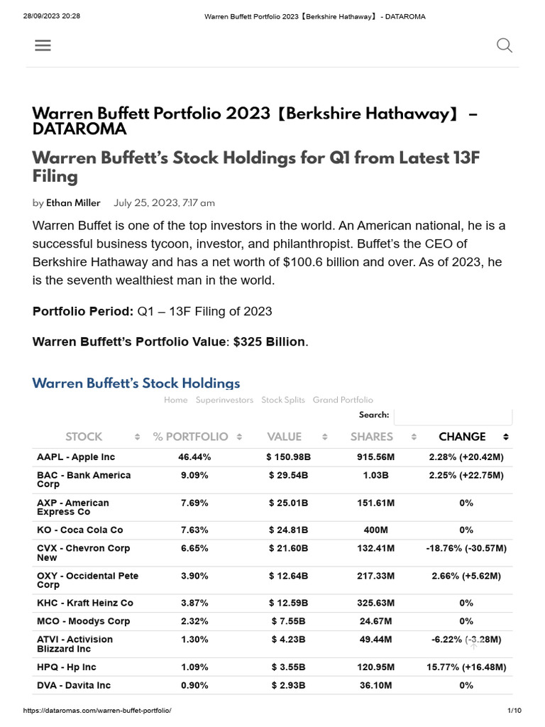 Warren Buffett's 2023 Portfolio Overview | PDF | Warren Buffett ...