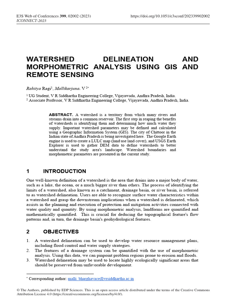 Watershed Delineation and Analysis in Chittoor | PDF | Drainage Basin ...