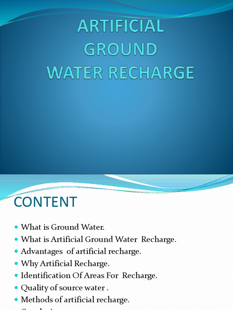 Artificial Groundwater Recharge Methods | PDF | Groundwater | Aquifer