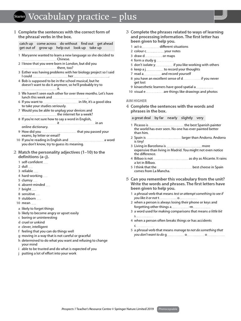 FP1 U0S Vocabulary Practice Plus | PDF | English Language | Syntax