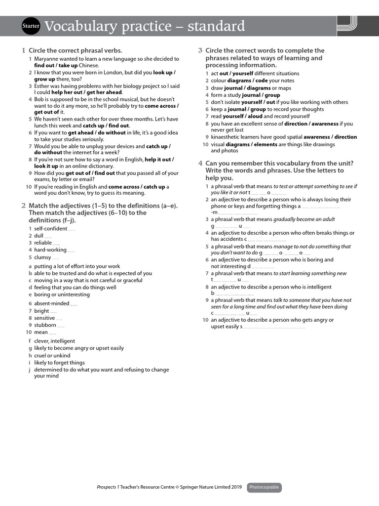 FP1 U0S Vocabulary Practice Standard | PDF | Vocabulary | English Language