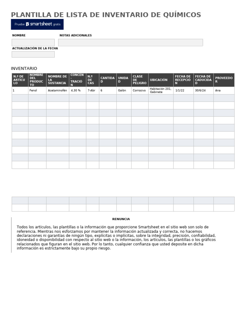 Chemical Inventory List | PDF