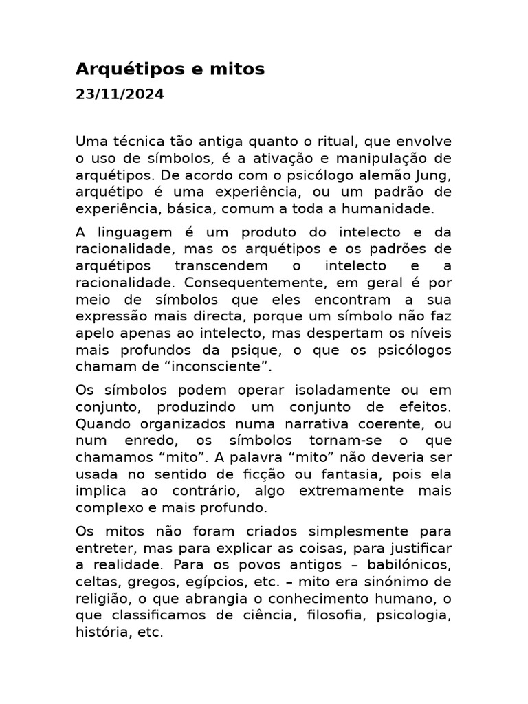Arquétipos e Mitos | PDF | Arquétipo | Psicologia