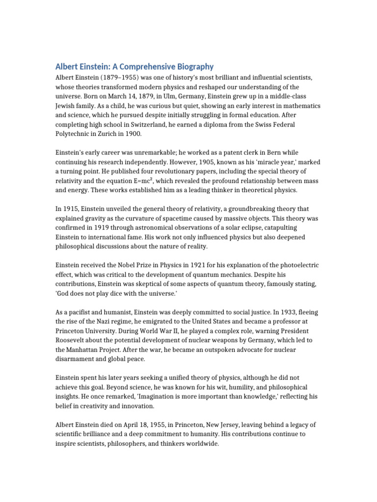 Einstein Expanded Biography | PDF | Albert Einstein | Physics