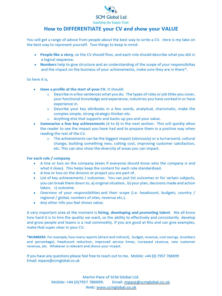 How To DIFFERENTIATE Your CV and Show Your VALUE | PDF | Cognition ...