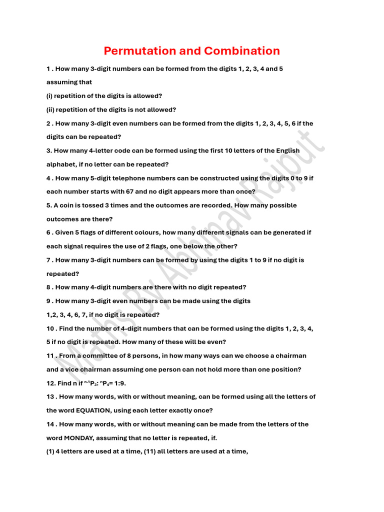 Permutation and Combination NCERT | PDF | Permutation