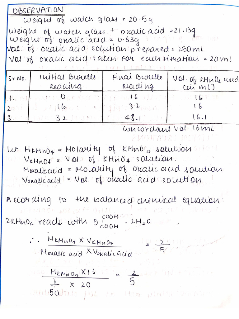 Titration of Oxalic Acid With KMnO4 | PDF