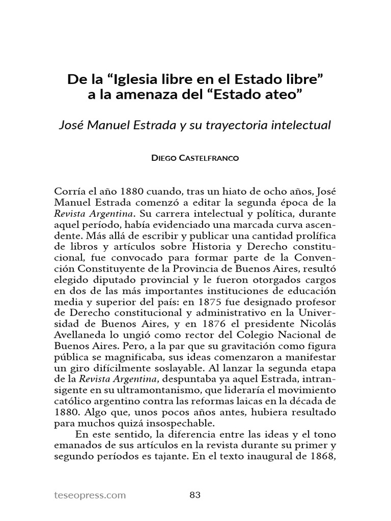José M. Estrada: De Liberal a Ultramontano | PDF | Iglesia Católica ...