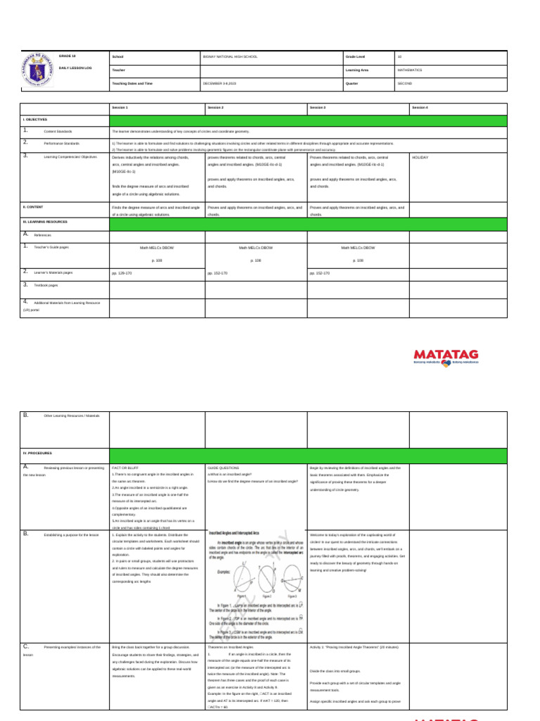 G10-Q2-W5 | PDF | Mathematics | Circle