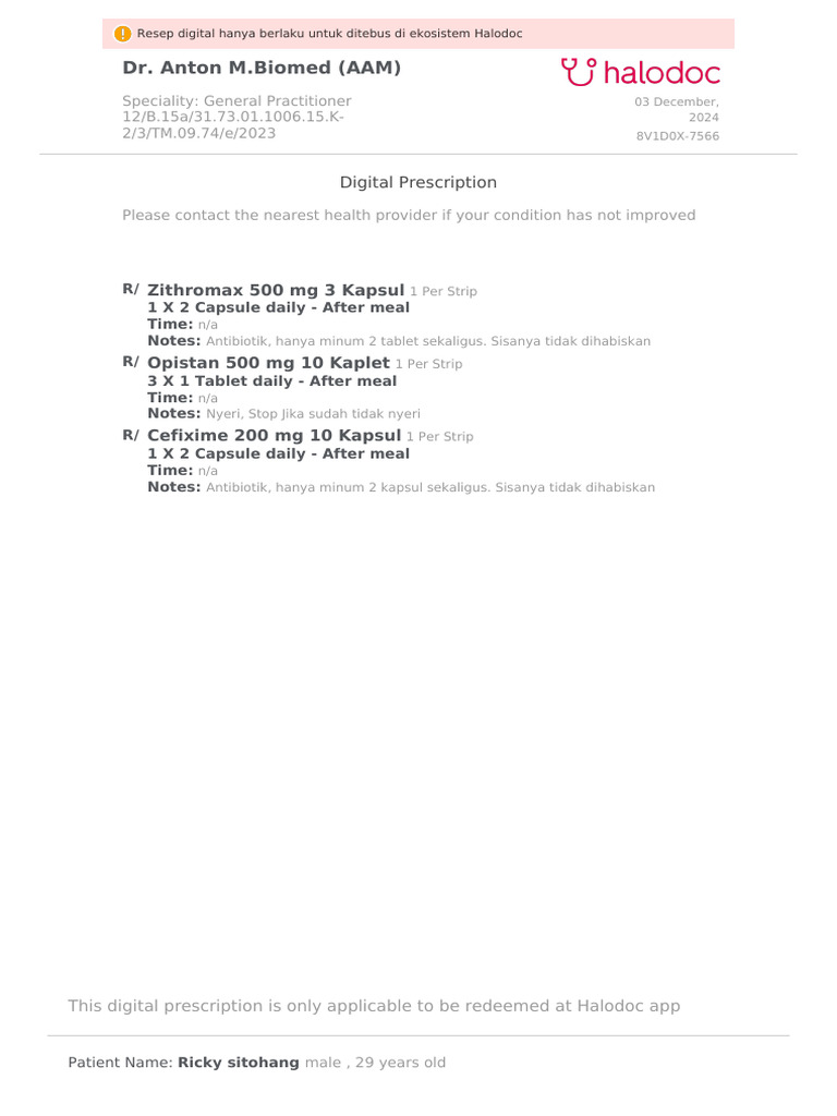 Resep Obat Dari Halodoc | PDF