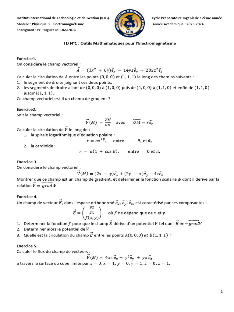 TD1 Physique 2 Elm 2024-2025 | PDF | Pente | Géométrie