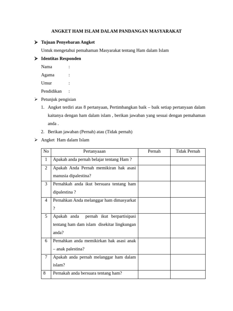 Angket Pemahaman HAM dalam Islam | PDF