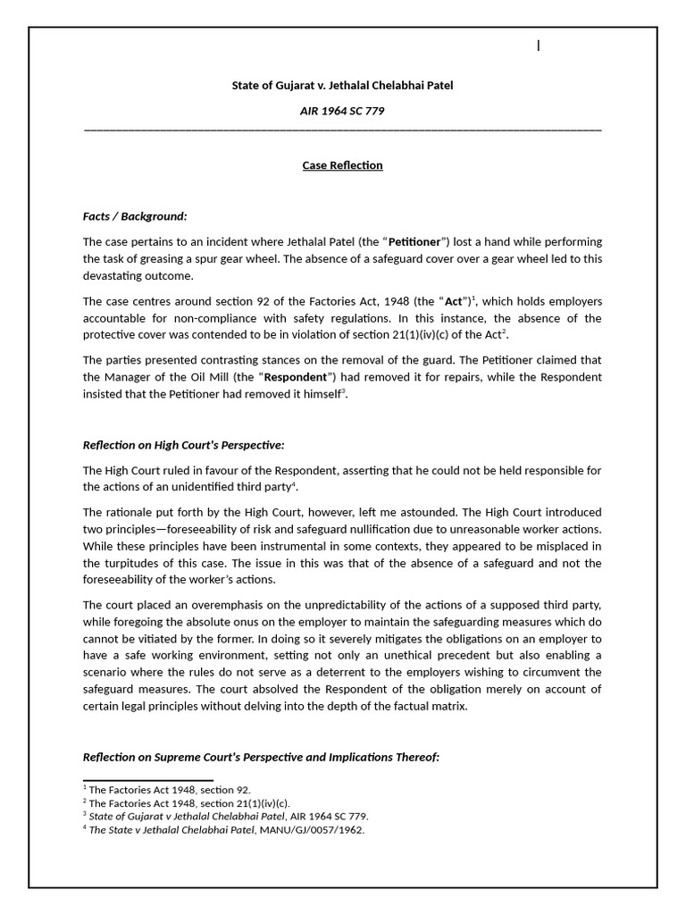 State of Gujarat V Jethalal Patel - Case Reflection - Yajas | PDF | Public Law | Justice