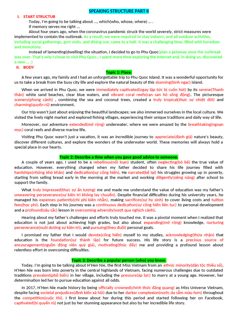 Speaking Part 2 Structure | PDF | Vietnam