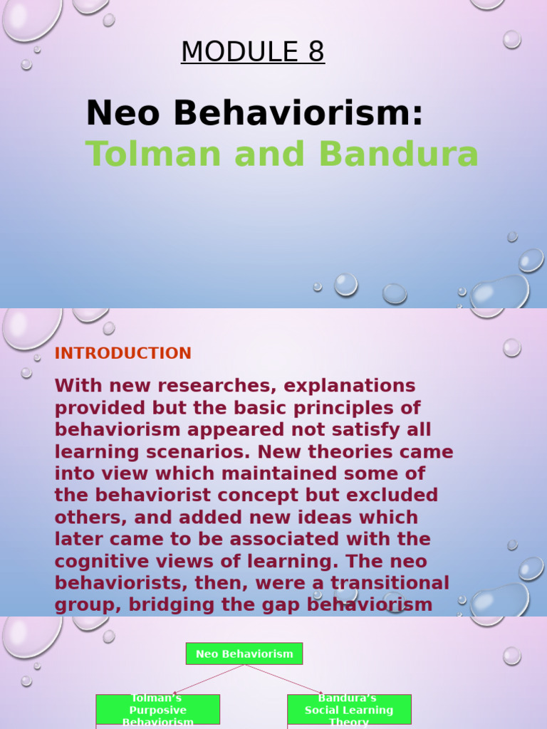 Module 8 (Neo Behaviorism) | PDF | Learning | Behaviorism