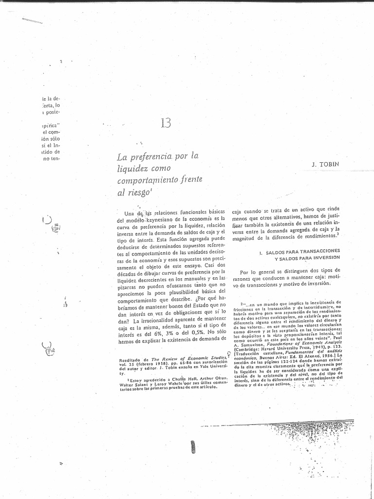 Tobin Preferencia Por La Liquidez_ESPAÑOL | PDF
