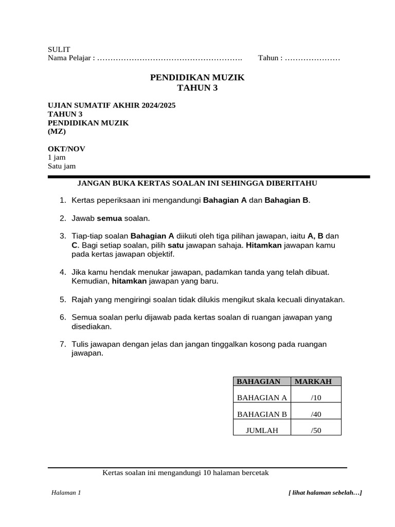 Skema Usa MZ THN 3 Set 1 2024 2025 by Cikgu Gorgeous | PDF