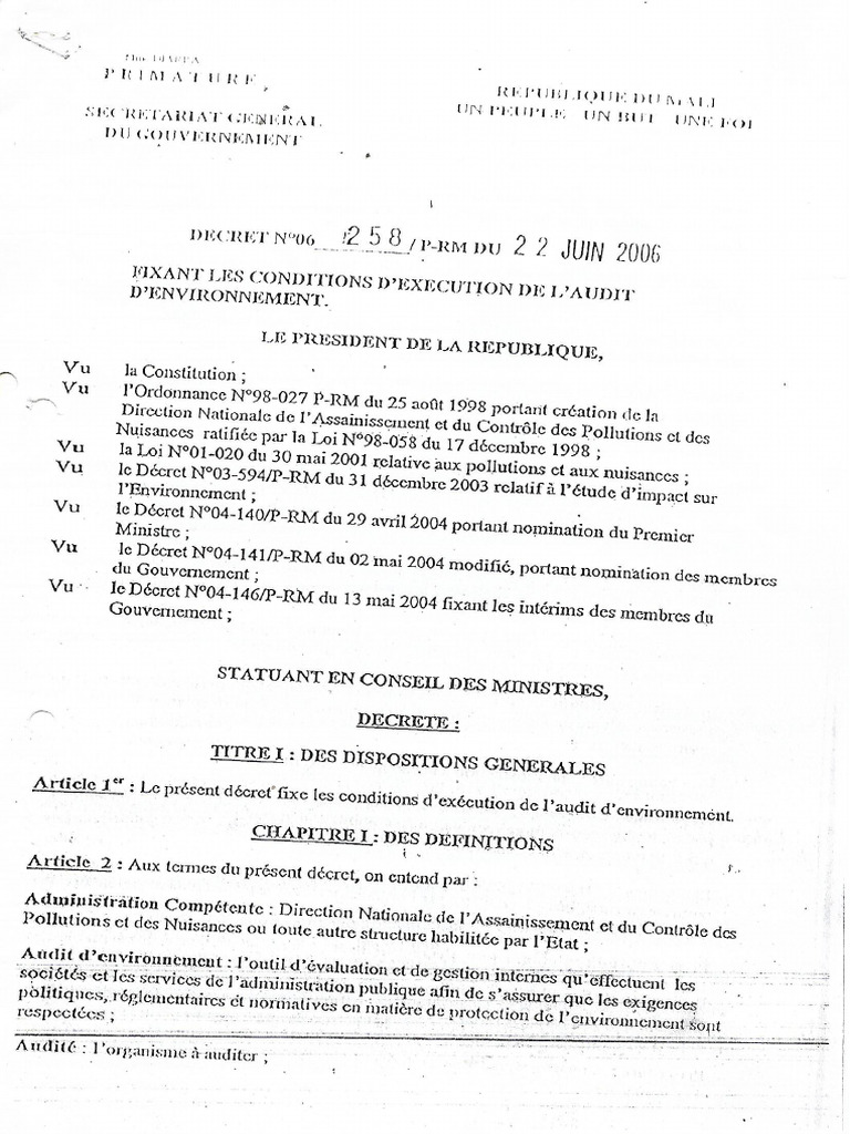 Decret N°6 Conditions de L'audit Envirnnemental | PDF