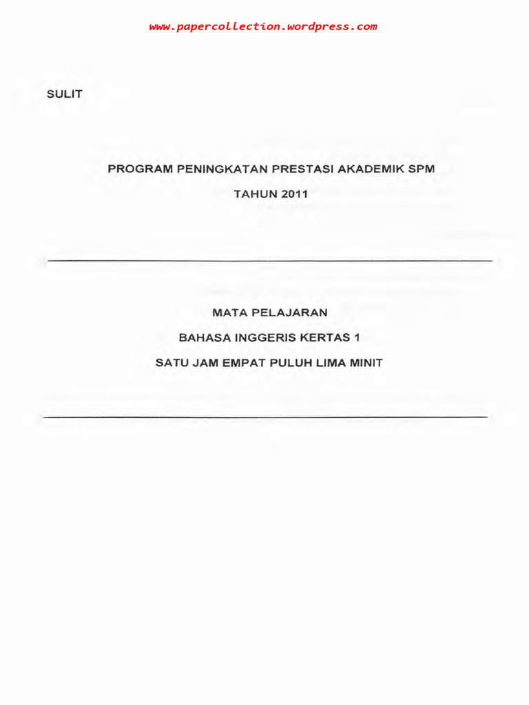 SPM 2011 English Exam Paper Guide | PDF | Student Assessment And ...