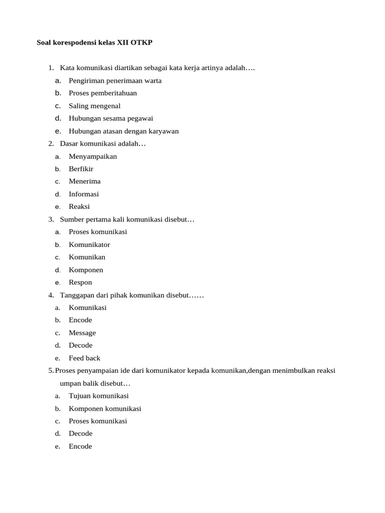 Soal Korespodensi Kelas XII OTKP OK | PDF