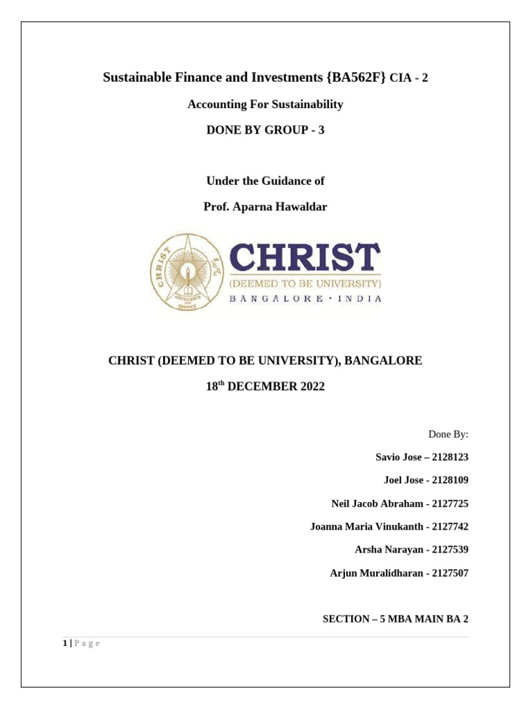 Group3 - Cia1 - Accounting For Sustainability | PDF | Sustainability | Sustainable Development