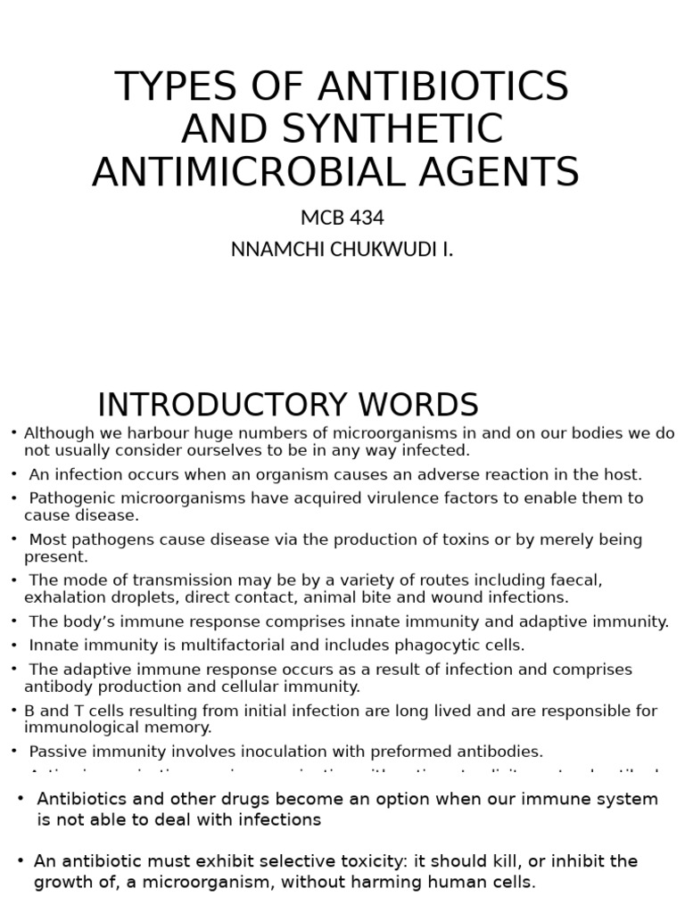 Mcb 434 Types of Antibiotics and Synthetic Antimicrobial Agents | PDF ...