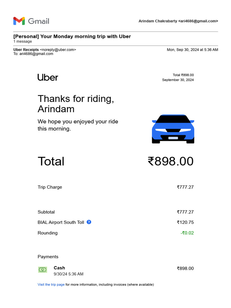 Taxi Bill 300924-Bangalore | PDF