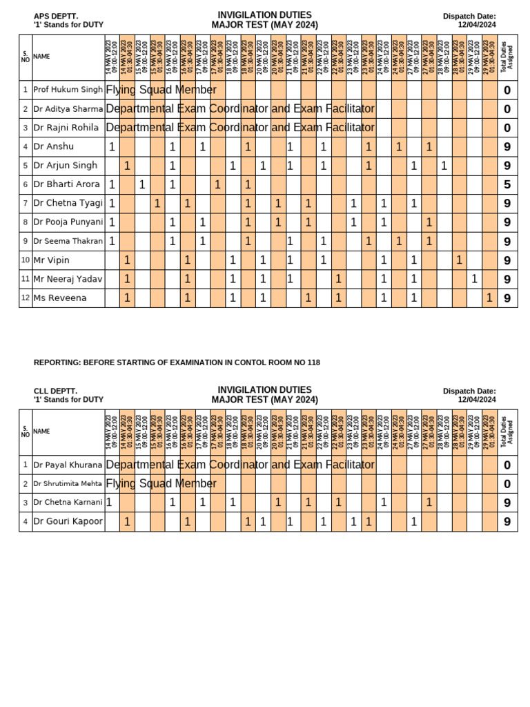 May 2024 Exam Invigilation Schedule | PDF | Tests