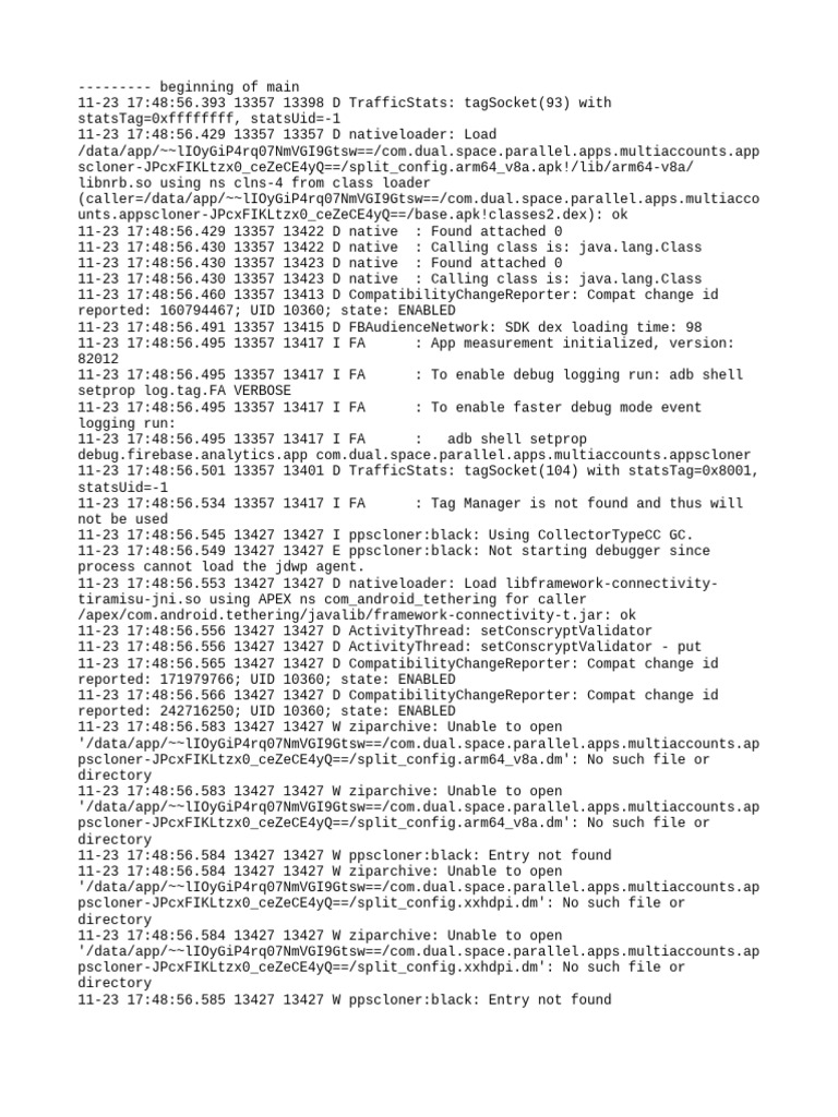 com.dual.space.parallel.apps.multiaccounts.appscloner_logcat | PDF | Android (Operating System ...