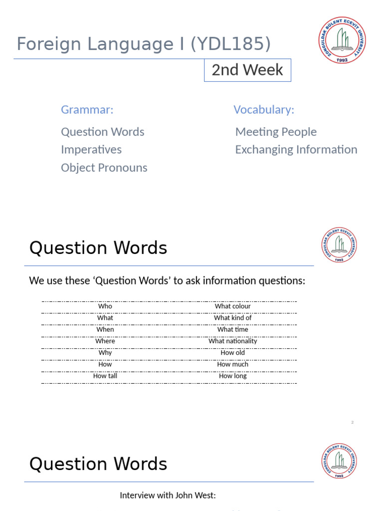 1 Question Words - Obj Pronouns - Meeting People | PDF | Syntax | Linguistic Morphology
