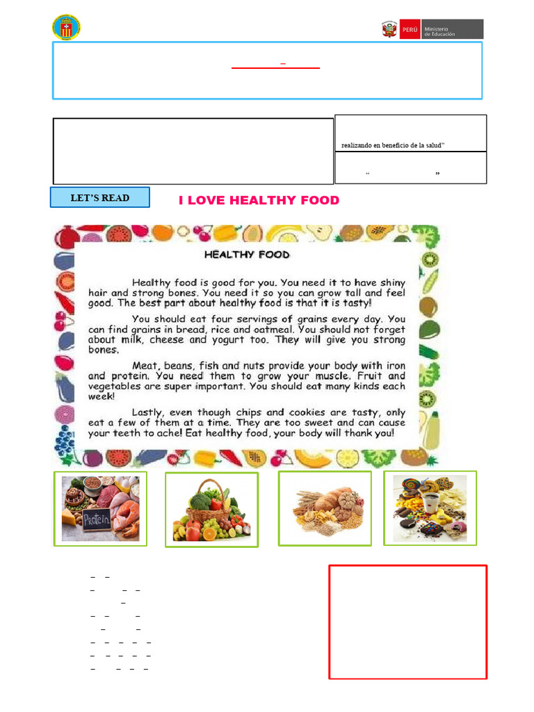 WORKSHEET READING 3RO SS UNIT 5 2024 | PDF | Foods