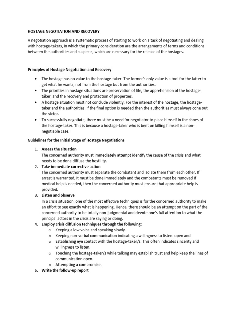 Hostage Negotiation Strategies Guide | PDF | Negotiation | Psychological Concepts