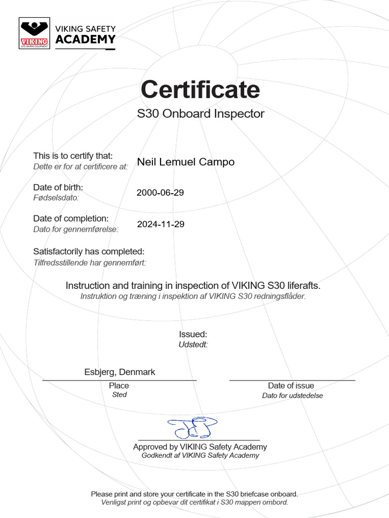 VIKING S30 Liferaft Inspection Certificate | PDF
