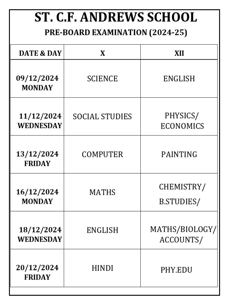 Pre-board Date Sheet | PDF