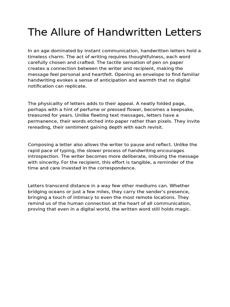 (Short Essay Example) The Allure of Handwritten Letters | PDF