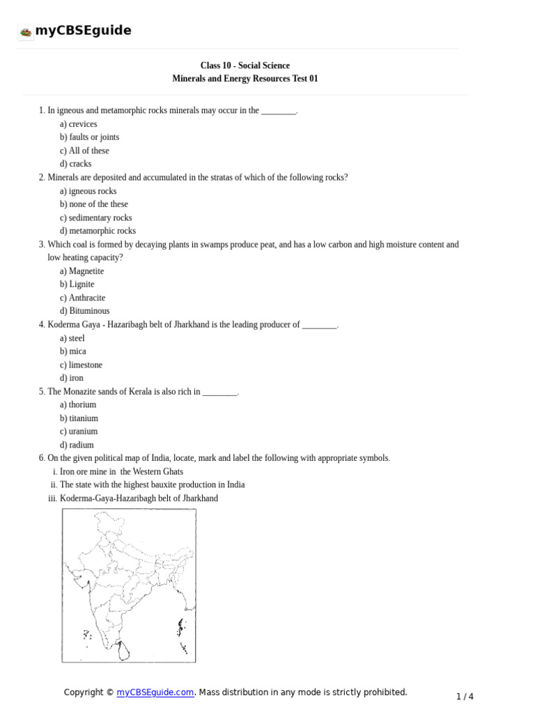 Geography Chapter 5 Test | PDF | Rock (Geology) | Minerals