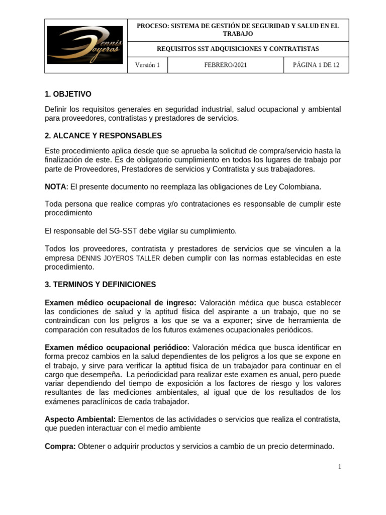 Requisitos SST Adquisic y Contratistas Covid-19 | PDF | Business | Seguridad y salud ocupacional