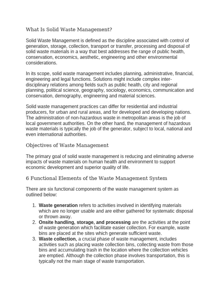 What Is Solid Waste Management | PDF | Waste | Waste Management