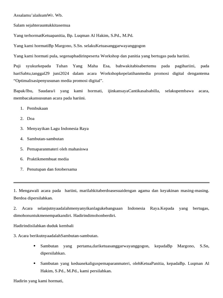 Teks MC workshop sawago | PDF