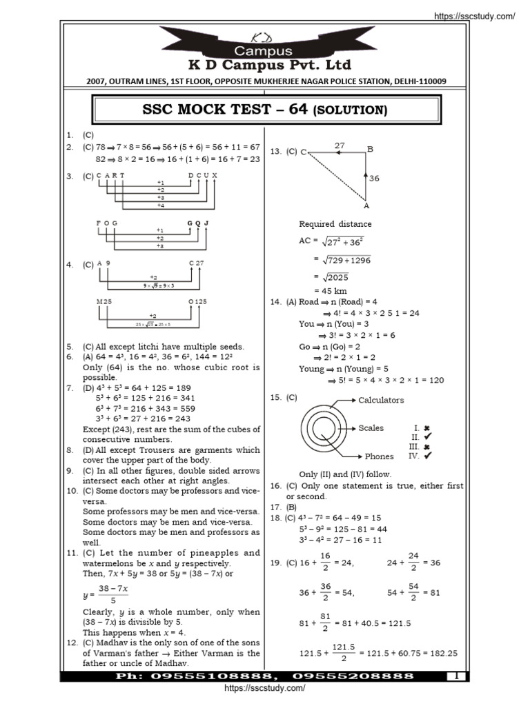 SSC CGL Model Paper - 10 Solution PDF | PDF
