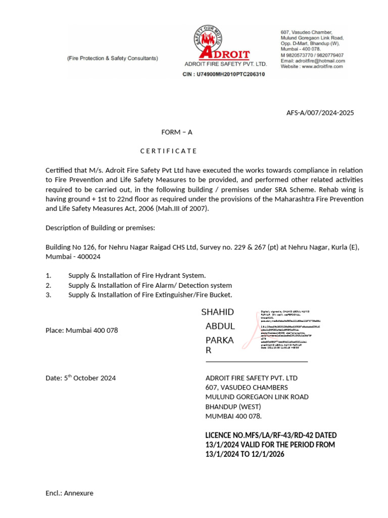 Form A AFS 007-2024-2025 - ADVAIT BUILDERS & DEVELOPERS | PDF | Fire ...