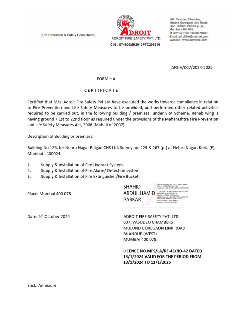 Form A AFS 007-2024-2025 - ADVAIT BUILDERS & DEVELOPERS | PDF | Fire ...