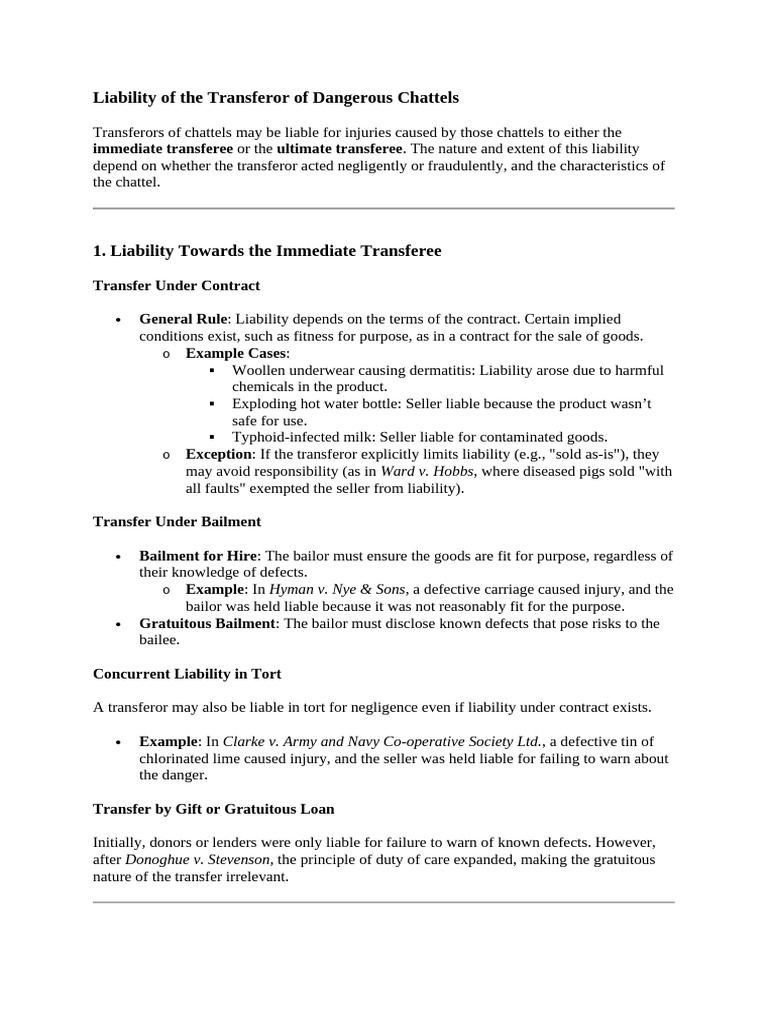 Transferor Liability for Dangerous Chattels | PDF | Legal Liability ...