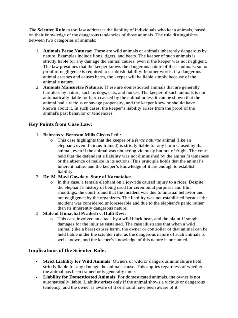 17th Chapter - Liability of Animals | PDF | Trespass | Legal Liability