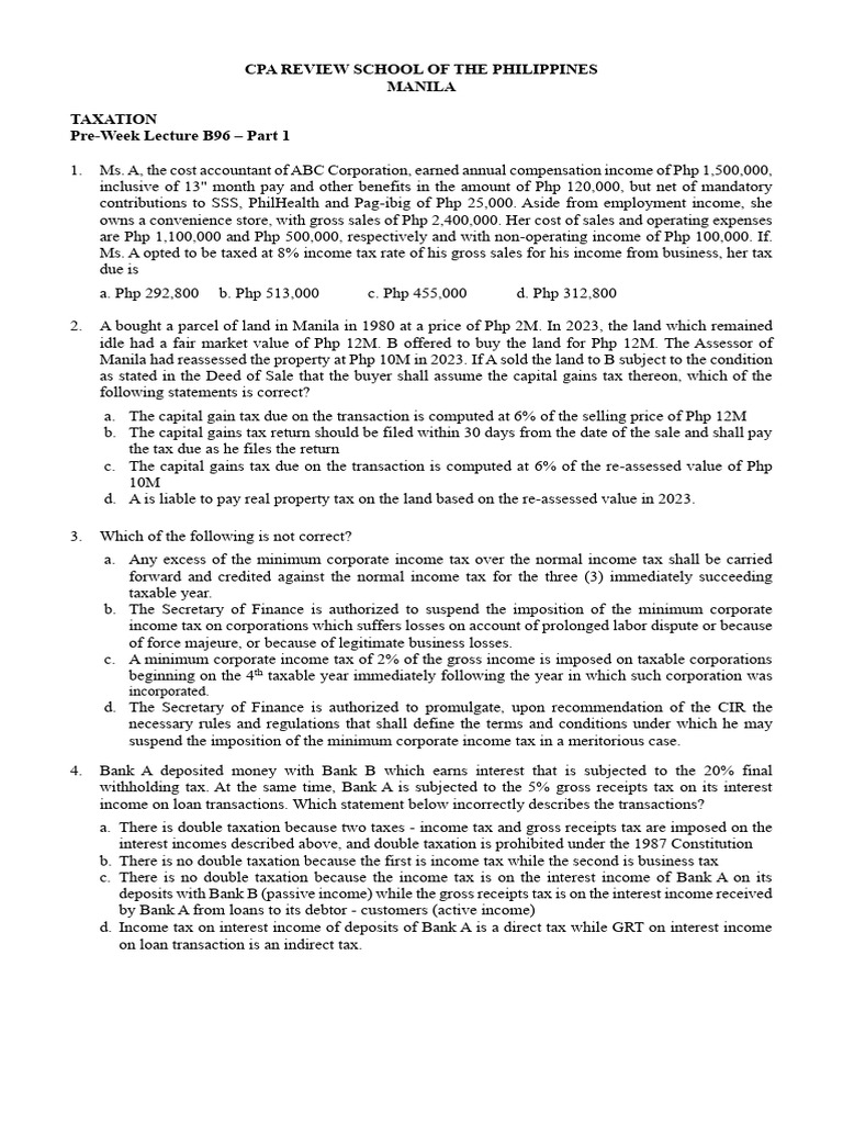 Cpar 96 Tax Preweek First Final PB 2024 | PDF | Taxes | Ad Valorem Tax