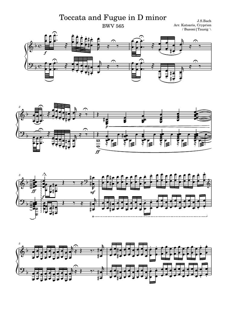 Toccata and Fugue in D Minor Arrangement Cryprien Katsaris | PDF ...