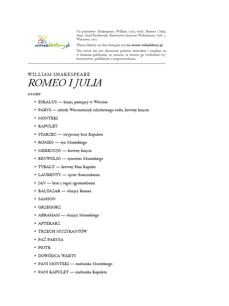 Romeo i Julia (William Shakespeare) | PDF
