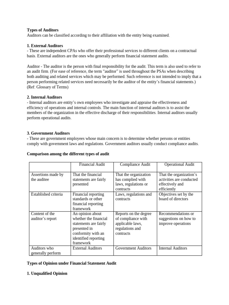 Types of Auditors and Opinions | PDF | Audit | Business Economics